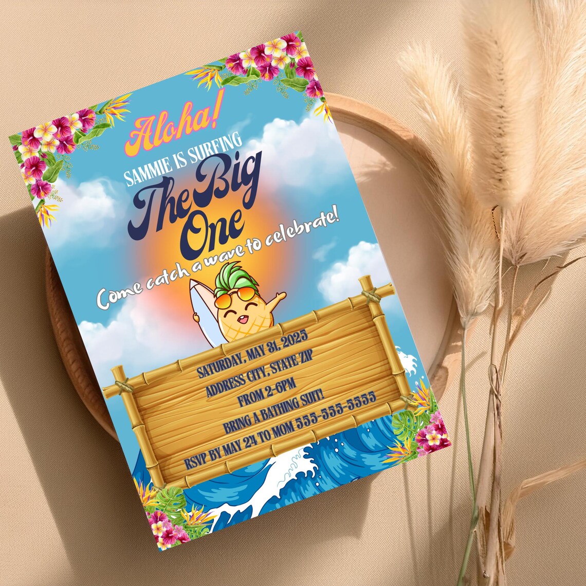 Editable "the Big One!" Invitations, First Birthday Invite, Tropical ...