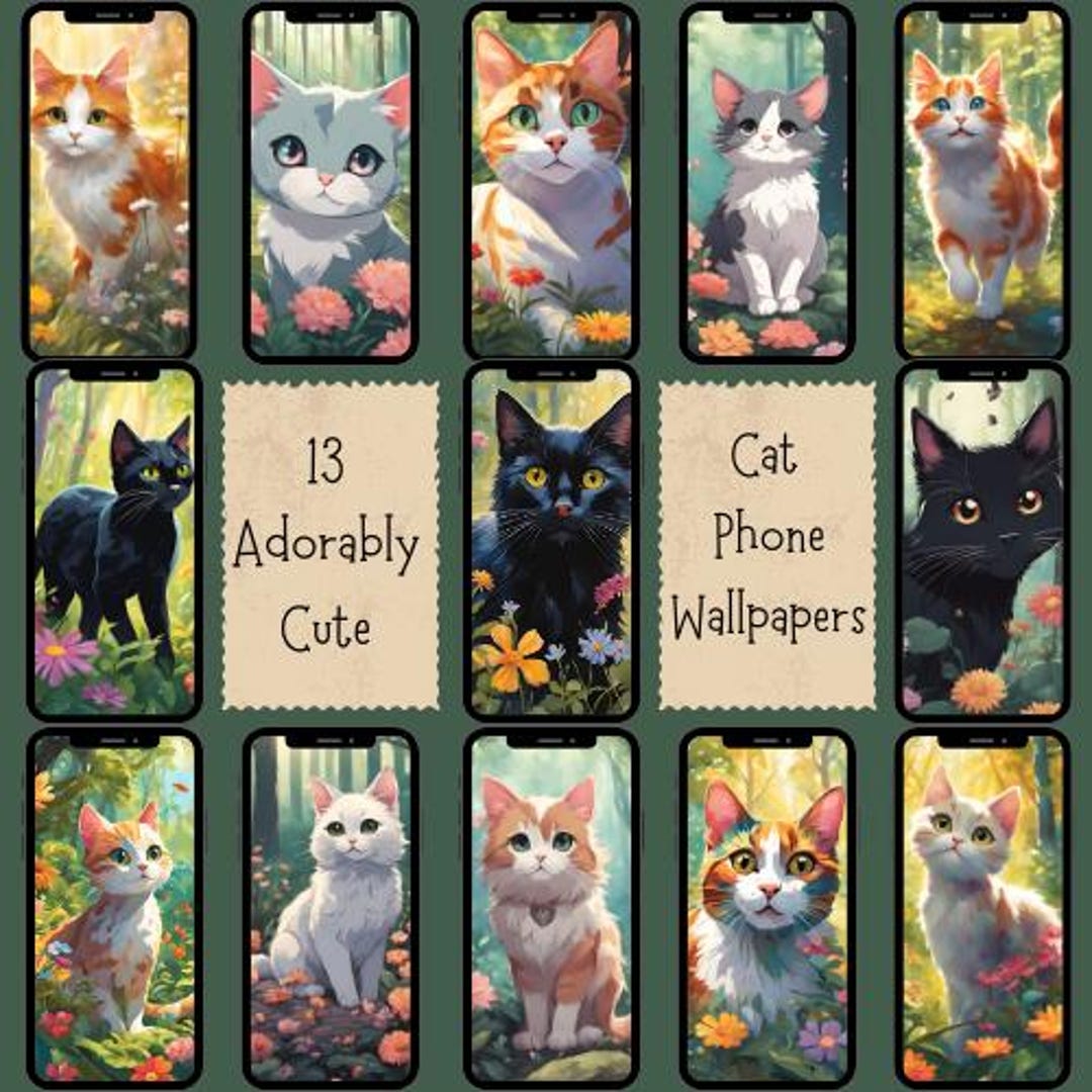 Cute Cat Phone Wallpaper, Digital Download, Feline Background, Phone ...