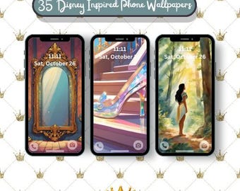 35 Disney Inspired Phone Wallpapers, Digital Bundle, Cute Character ...