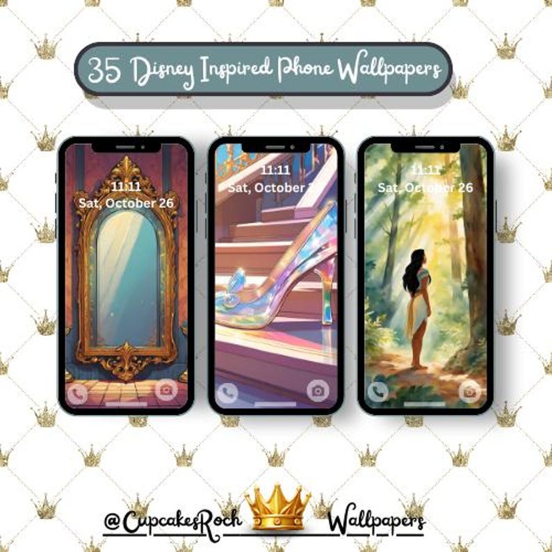 35 Disney Inspired Phone Wallpapers, Digital Bundle, Cute Character ...