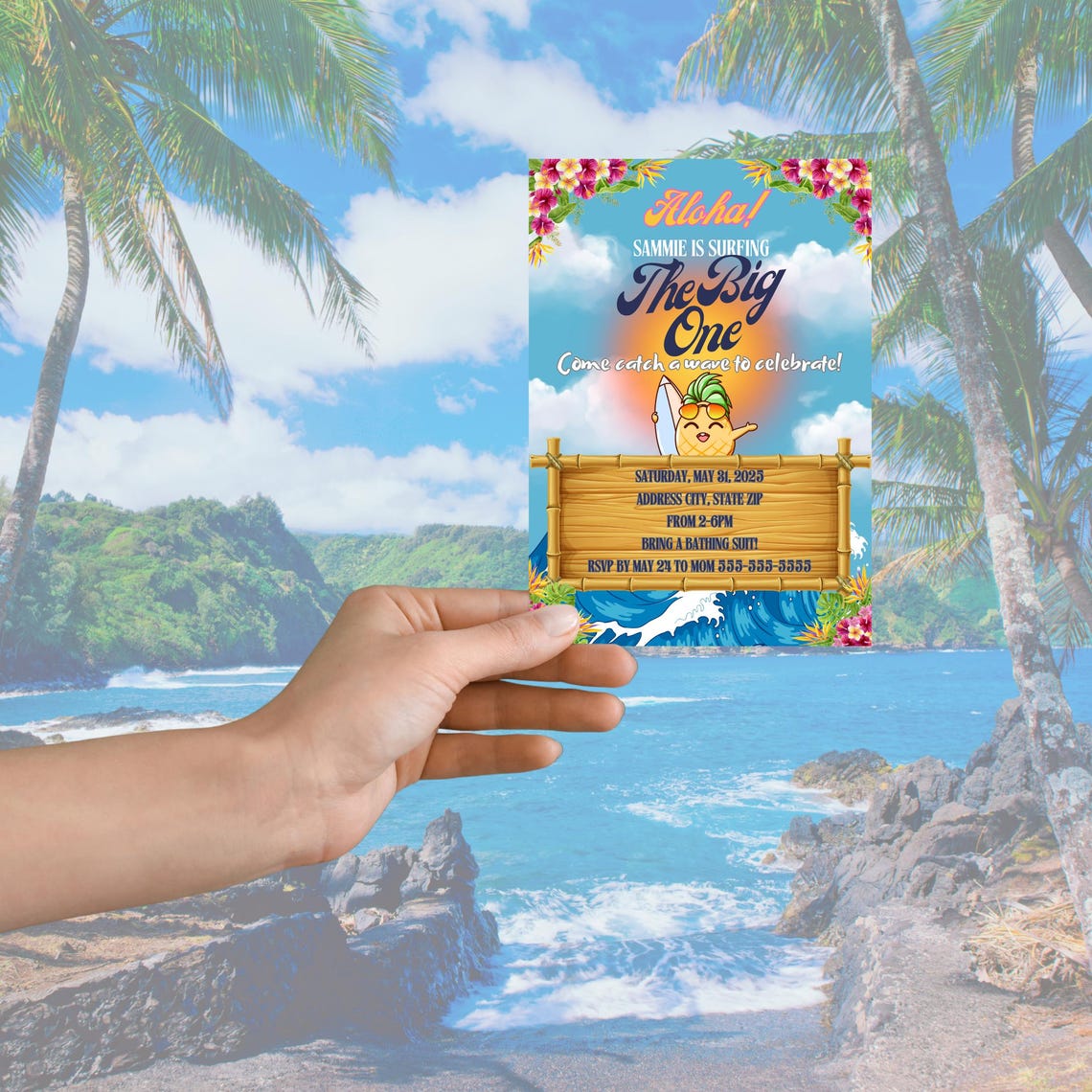 Editable "the Big One!" Invitations, First Birthday Invite, Tropical ...