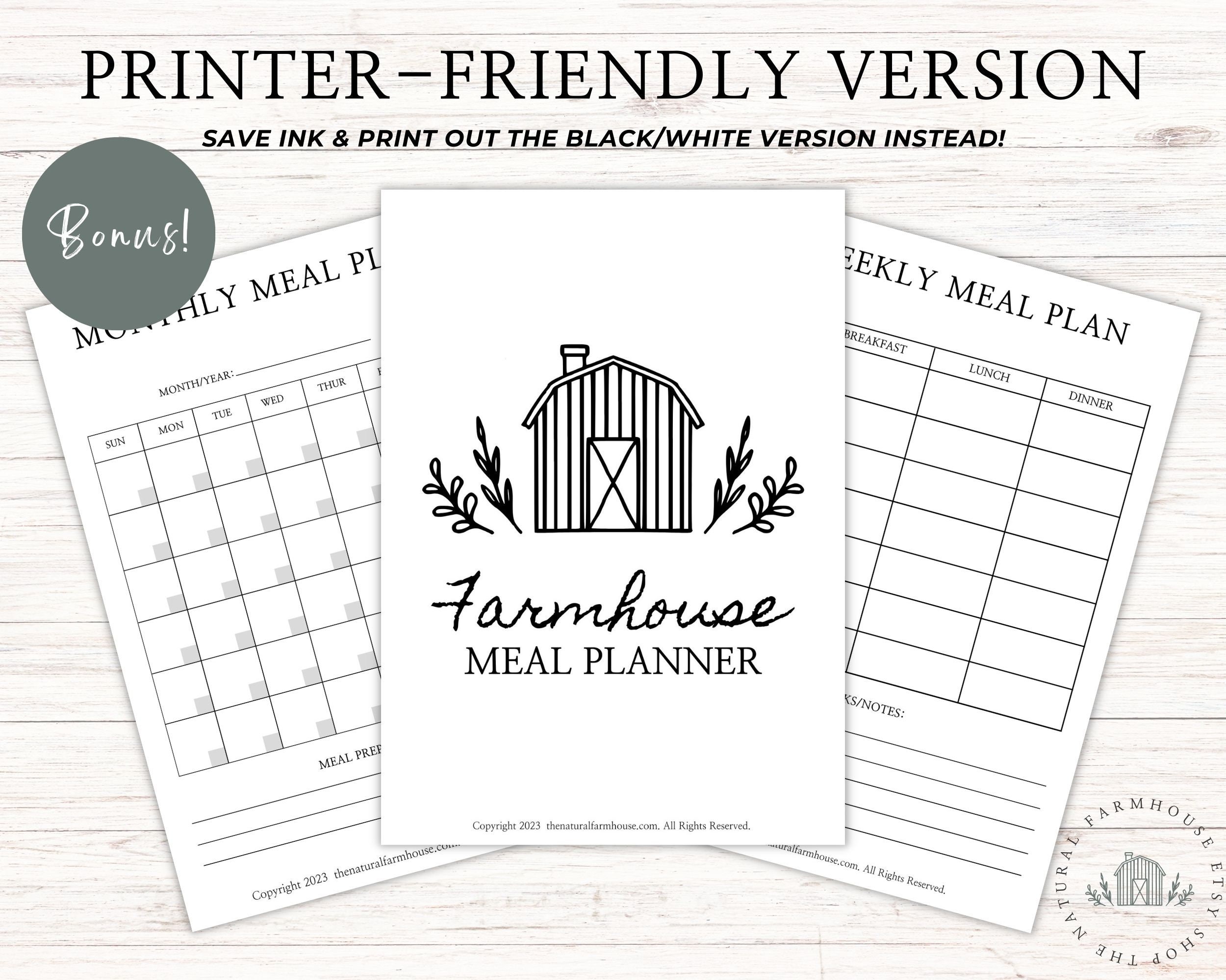 Farmhouse Meal Planner Green Minimal Meal Planner - Etsy