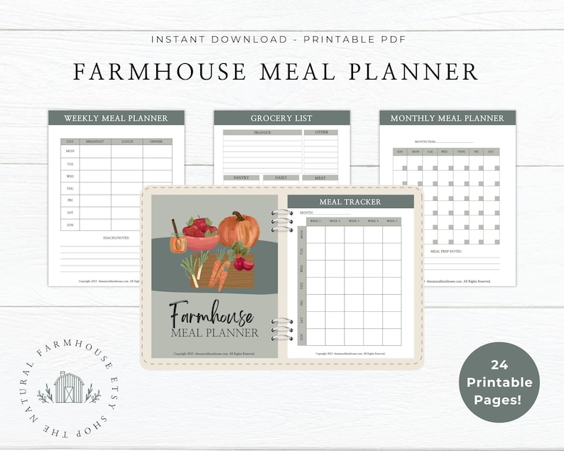 Farmhouse Meal Planner Green Minimal Meal Planner - Etsy