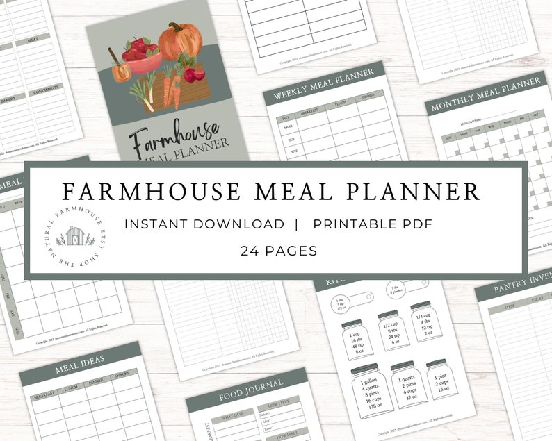 Farmhouse Meal Planner Green Minimal Meal Planner - Etsy