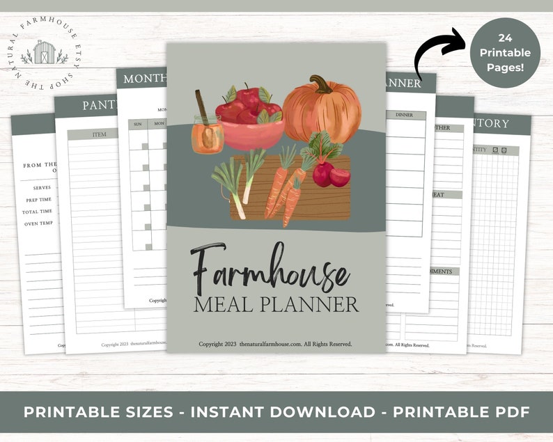 Farmhouse Meal Planner Green Minimal Meal Planner - Etsy