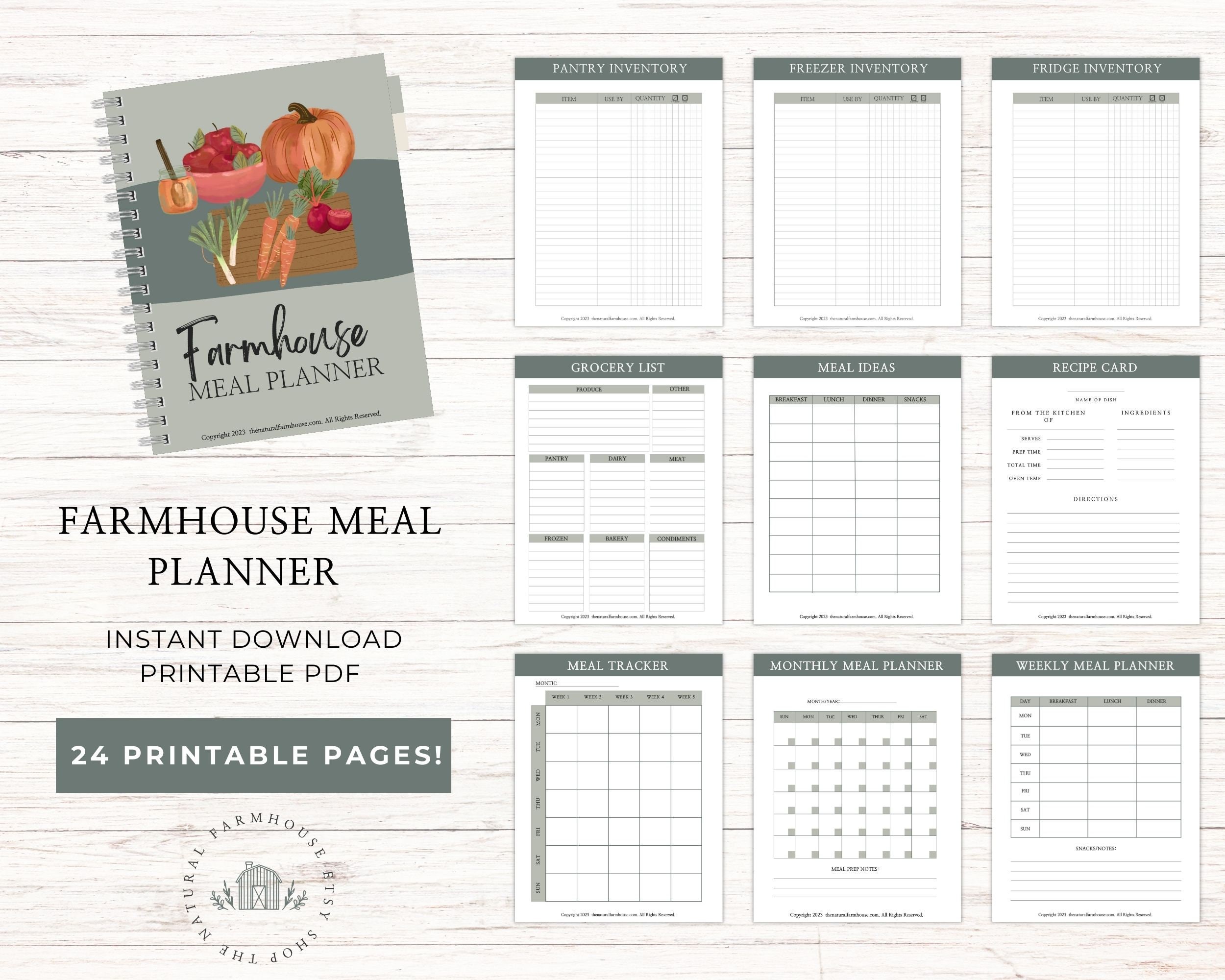 Farmhouse Meal Planner Green Minimal Meal Planner - Etsy