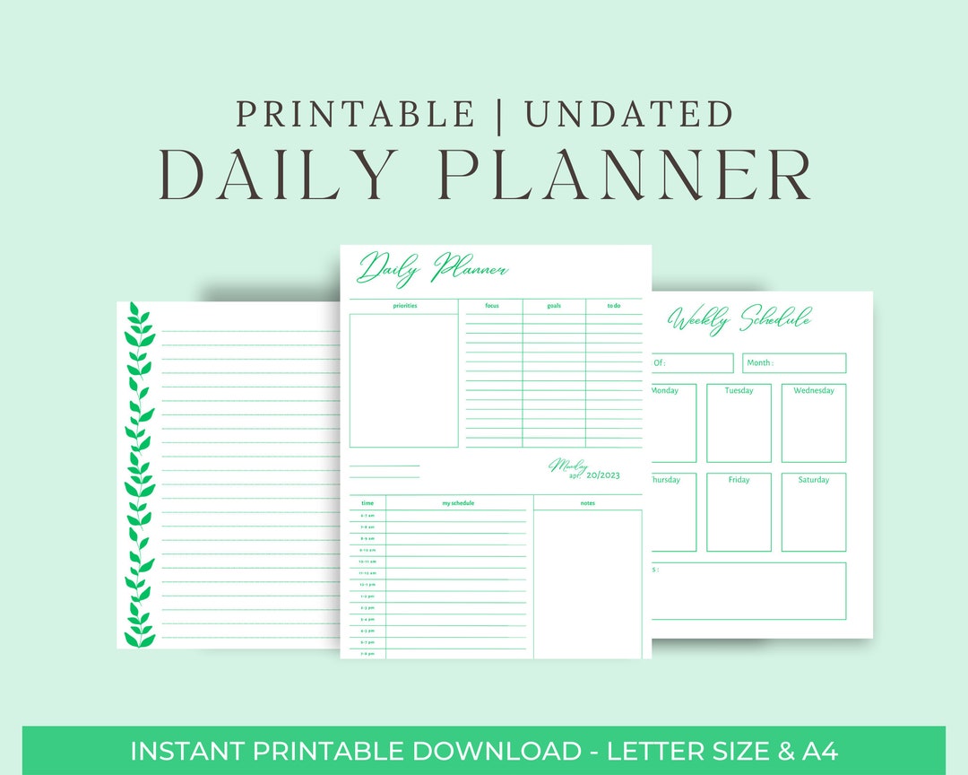 Daily Planner, Printable- Undated. Instant Download. Fillable Pdf Pages ...