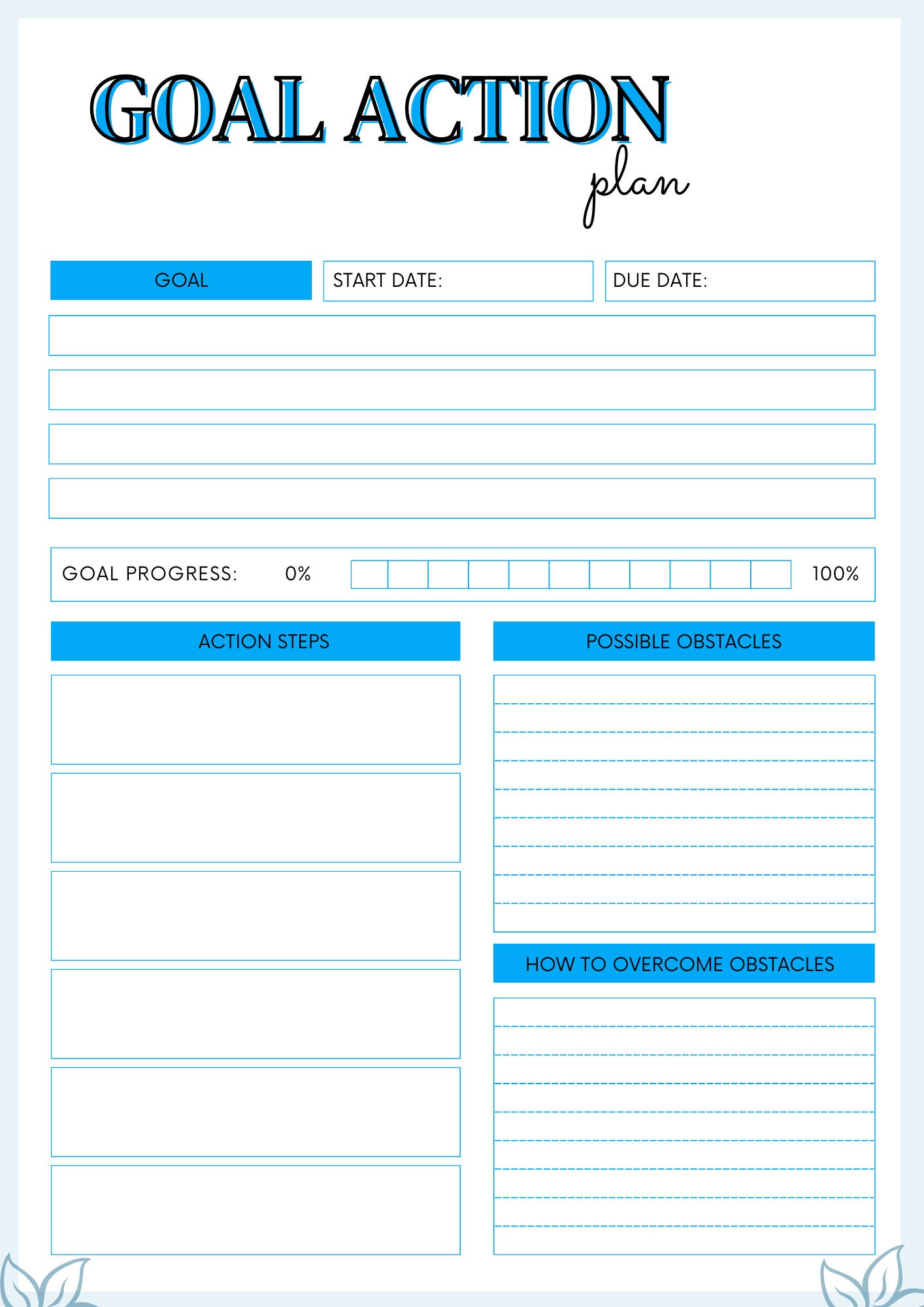 Goal Planner, Printable, Blue and White Goal Planner Undated. Instant ...