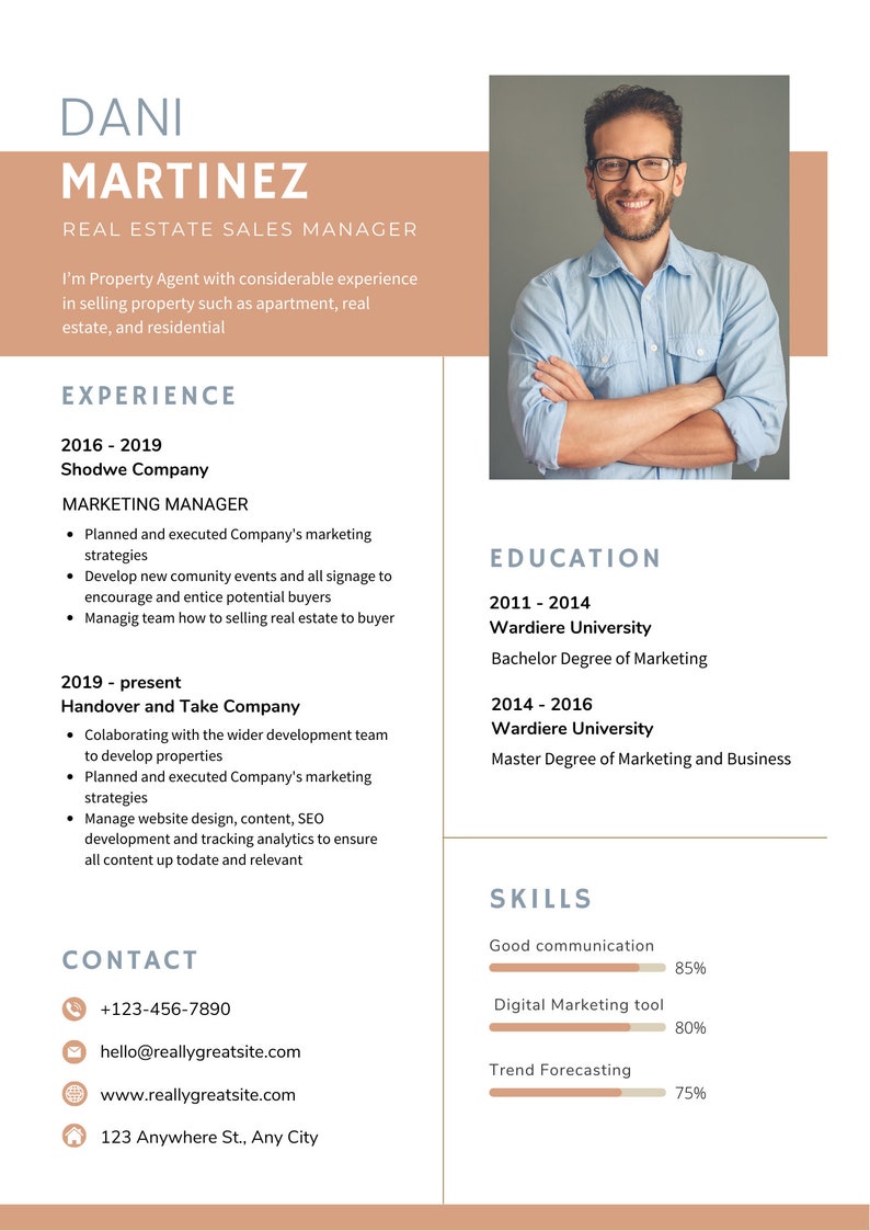 Editable Brown and White Modern Professional Resume Template - Etsy