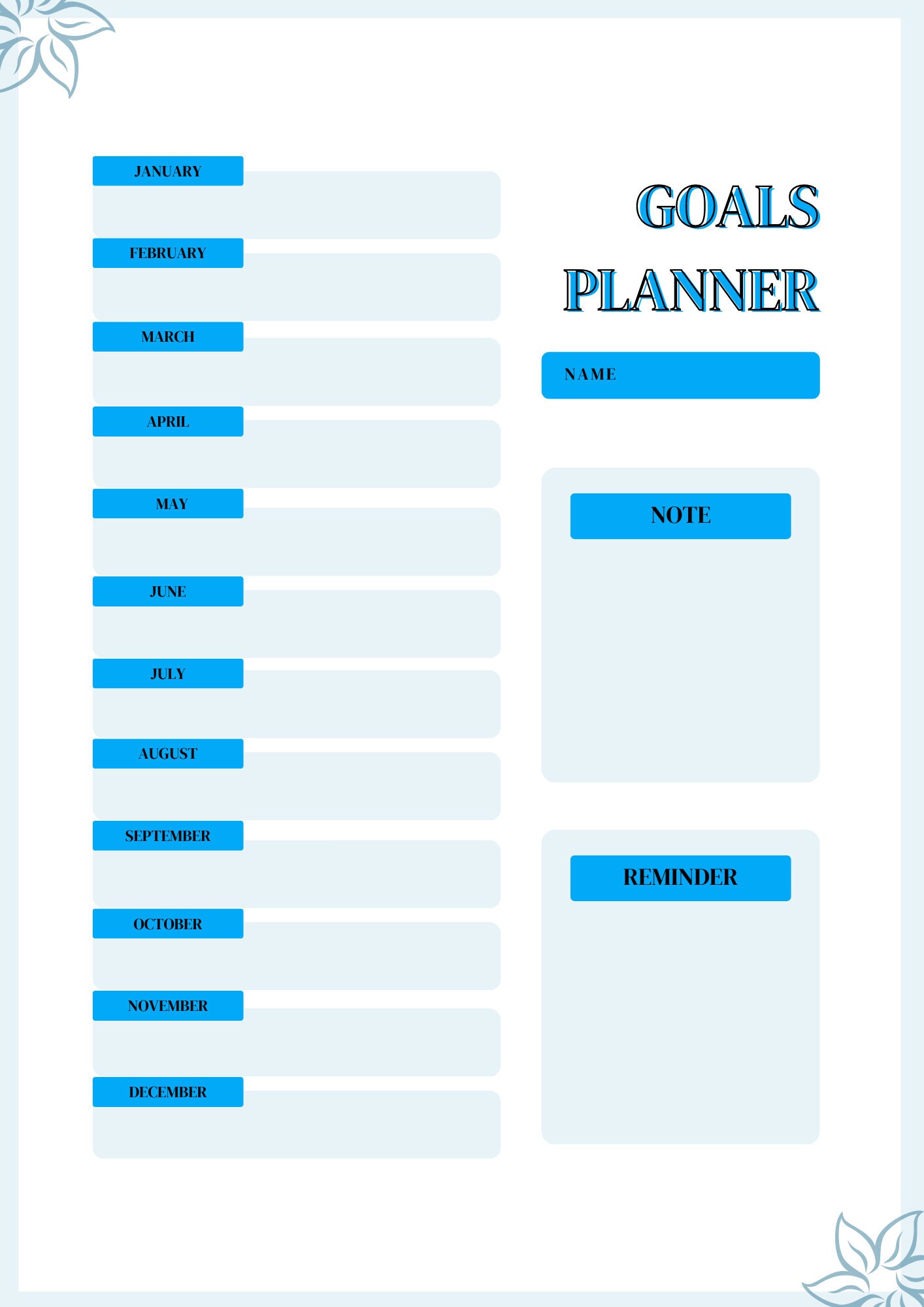 Goal Planner, Printable, Blue and White Goal Planner Undated. Instant ...