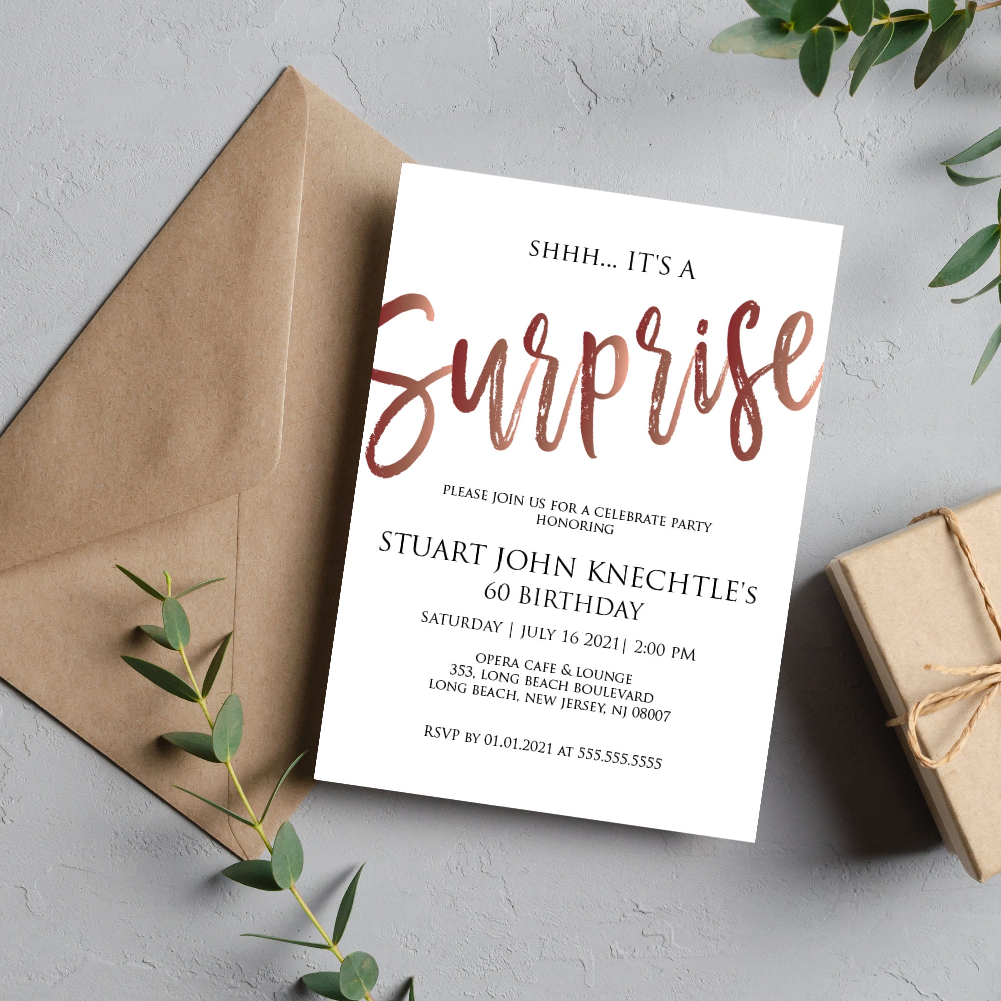 Surprise Birthday Card Template White and Gold Aesthetics , Printable ...