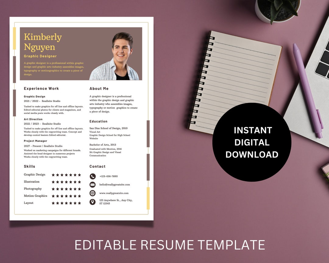 Editable Modern Elegant CV Resume Template With Cover Letter - Etsy