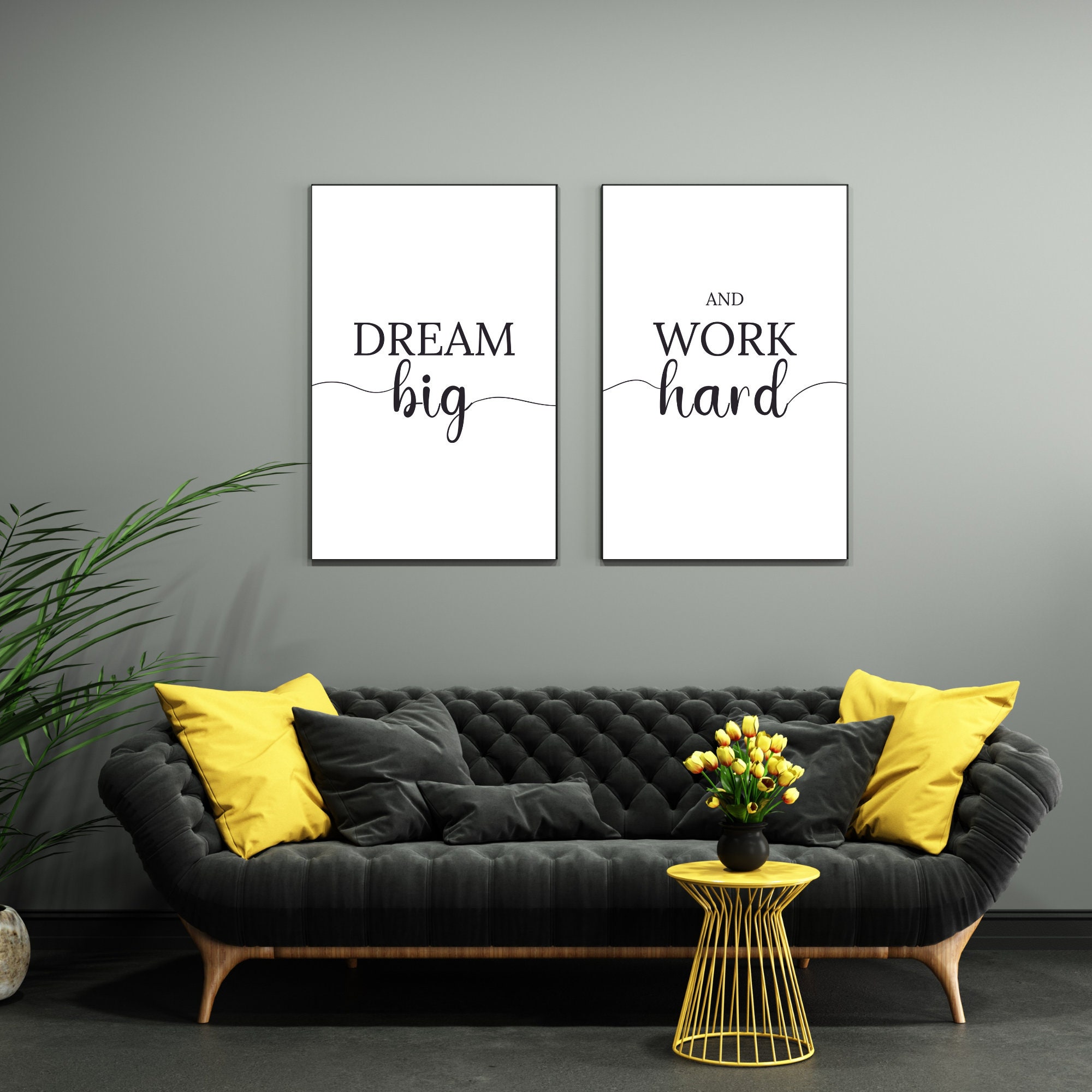 Dream Big and Work Hard Set of 2 | 2 Piece Quote Wall Art | Office ...