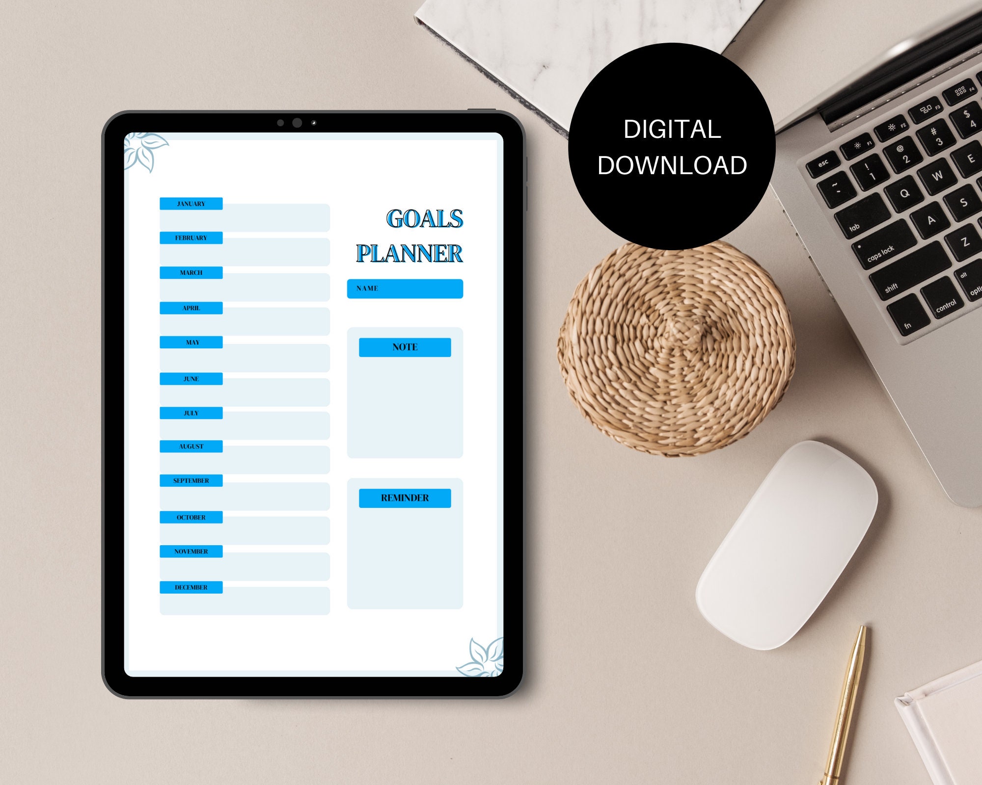 Goal Planner, Printable, Blue and White Goal Planner Undated. Instant ...