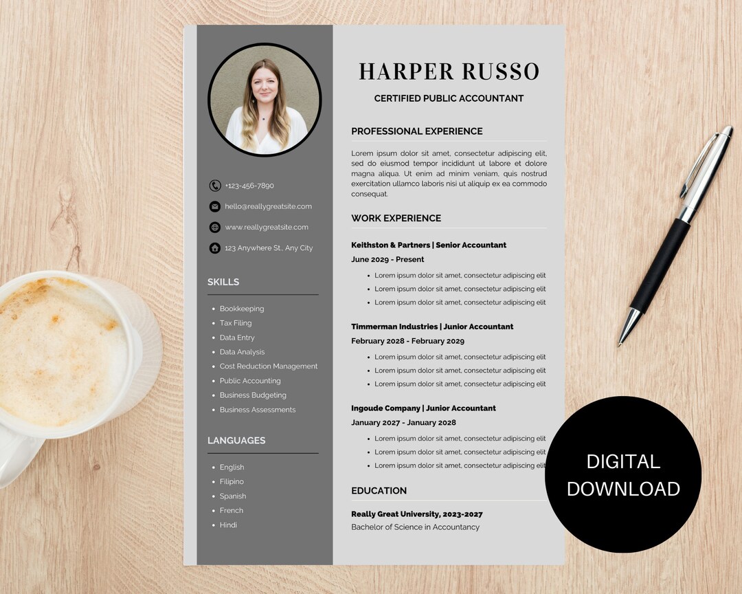 Editable Light Gray Neutral Minimalist Classic Professional Resume ...