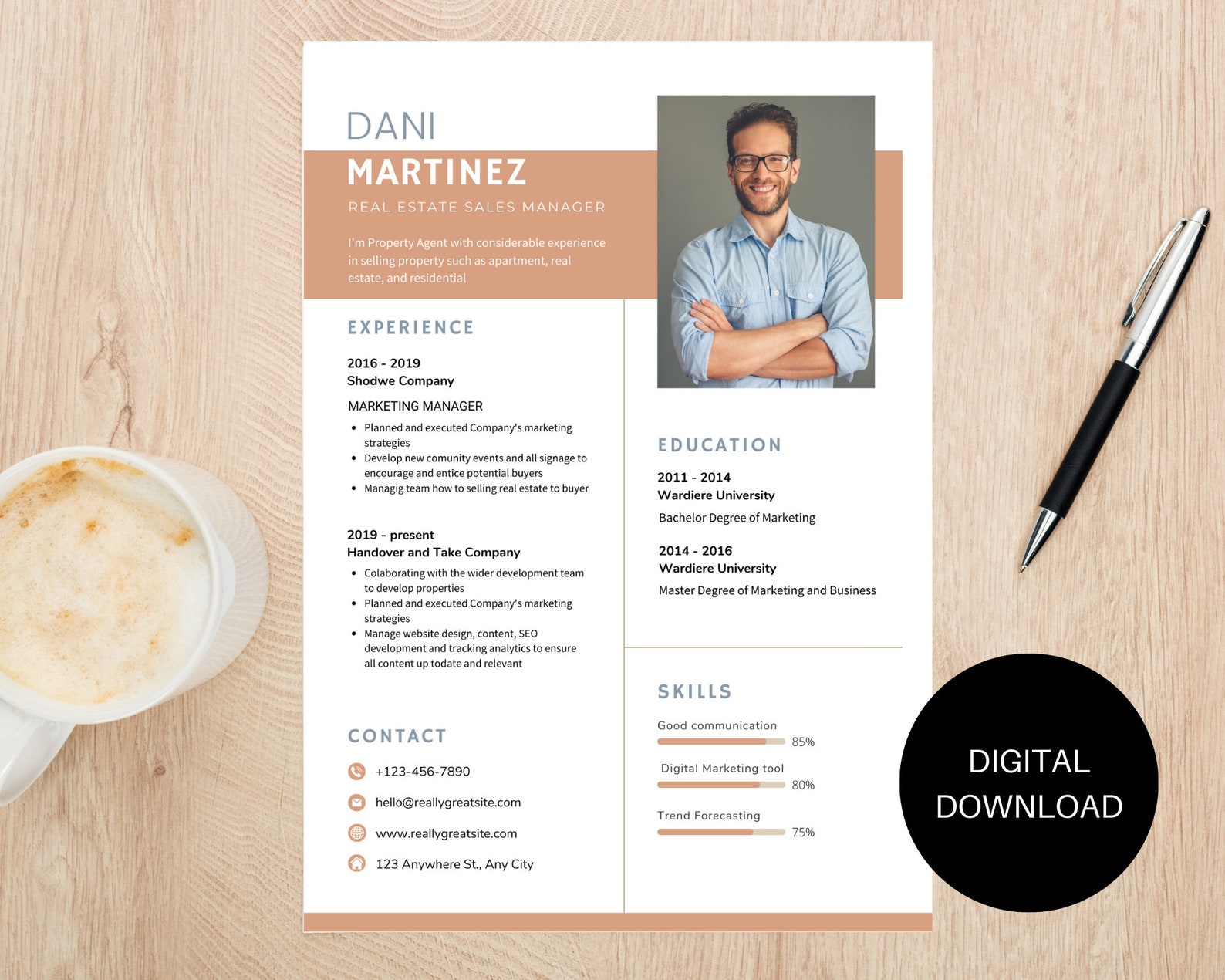 Editable Brown and White Modern Professional Resume Template - Etsy