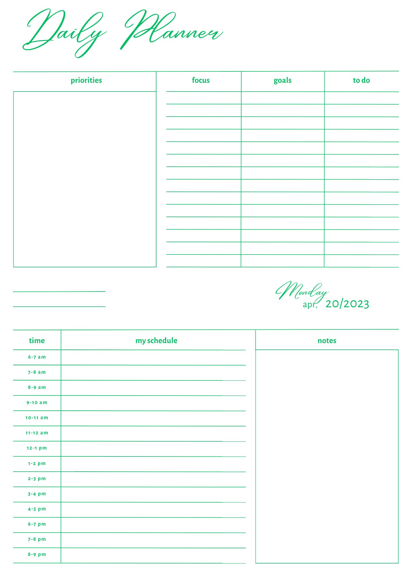 Daily Planner, Printable- Undated. Instant Download. Fillable Pdf Pages ...