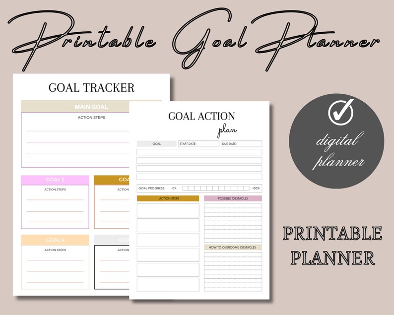 Goal Planner , Printable, Undated. Instant Download. Fillable Pdf Pages ...