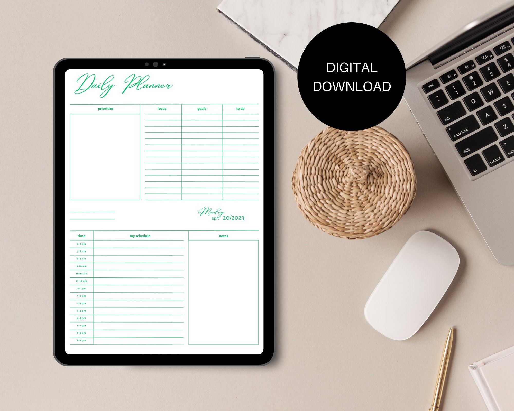 Daily Planner, Printable- Undated. Instant Download. Fillable Pdf Pages ...