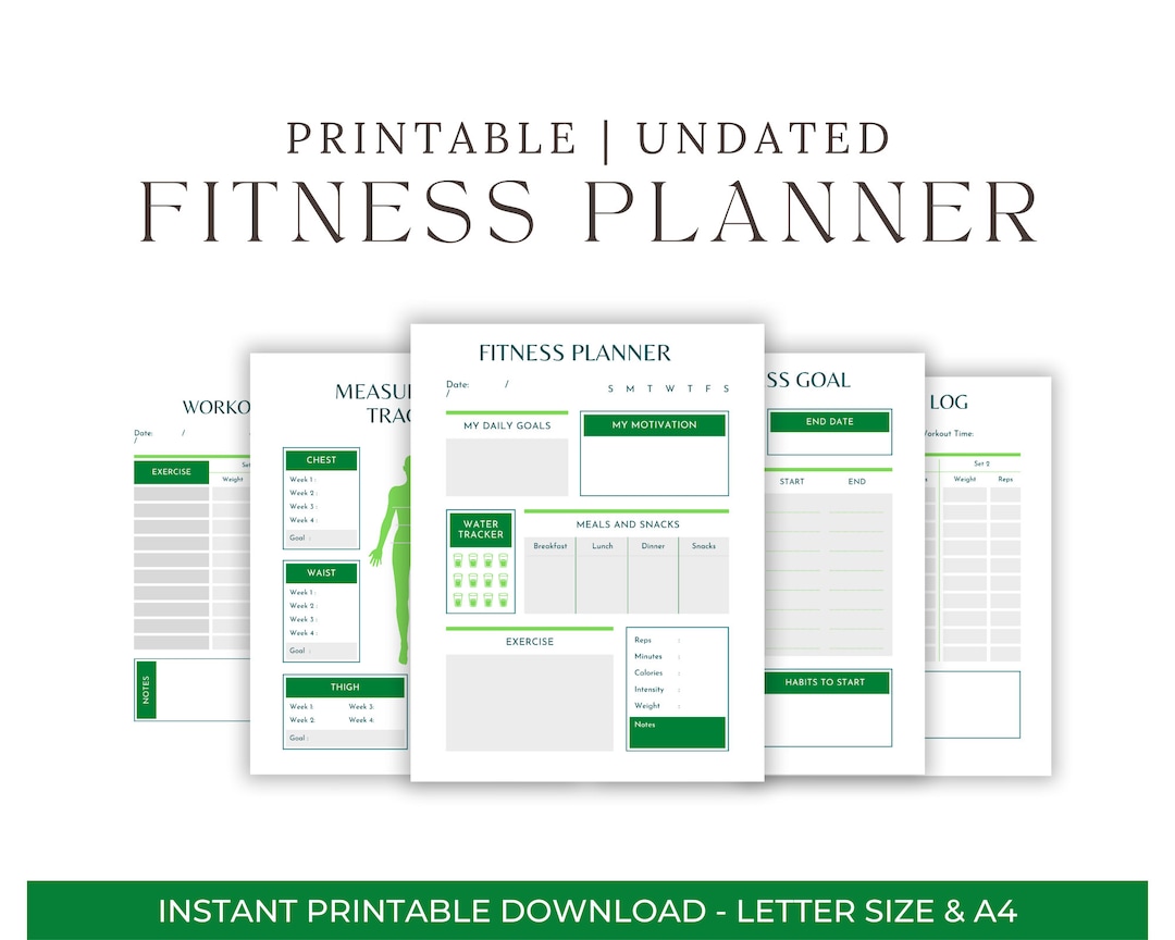 Fitness Planner, Printable, Fitness Goal Planner Undated. Instant ...