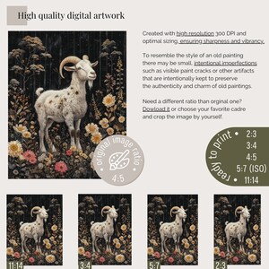 Goat N Flowers Meadow Dark Cottagecore Print Moody Botanical Decor ...