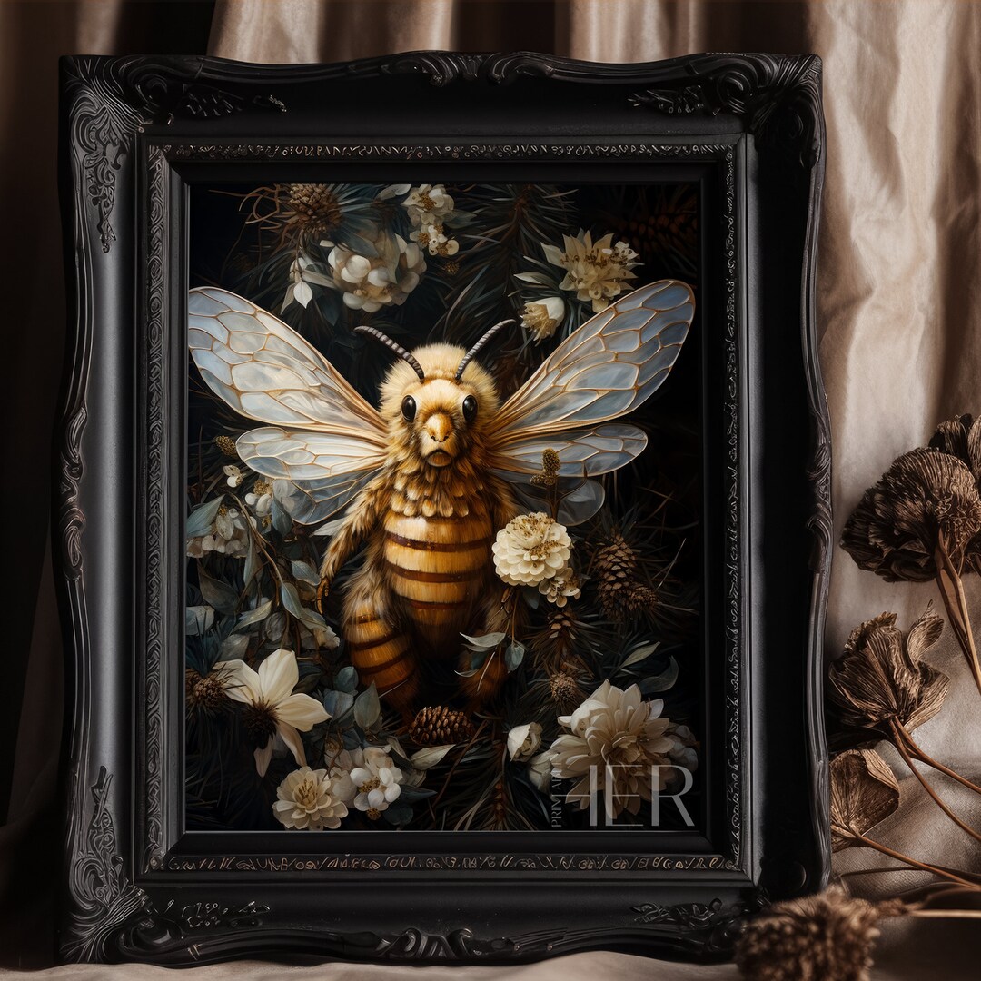Floral Magic Bee Painting Dark Cottagecore Academia Gothic Botanical ...