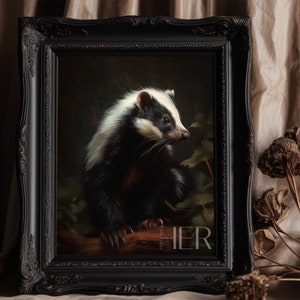 Skunk in Dark Forest Antique Oil Painting Moody Cottagecore Poster ...