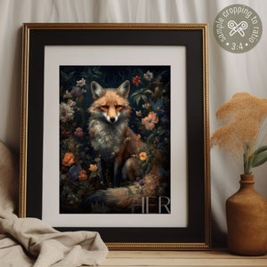 Fox in Magic Forest Art Print | Dark Cottagecore Botanical (digital ...