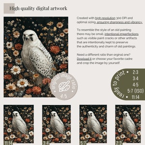 White Falcon Flower Meadow Dark Cottagecore Print Moody Botanical Decor ...