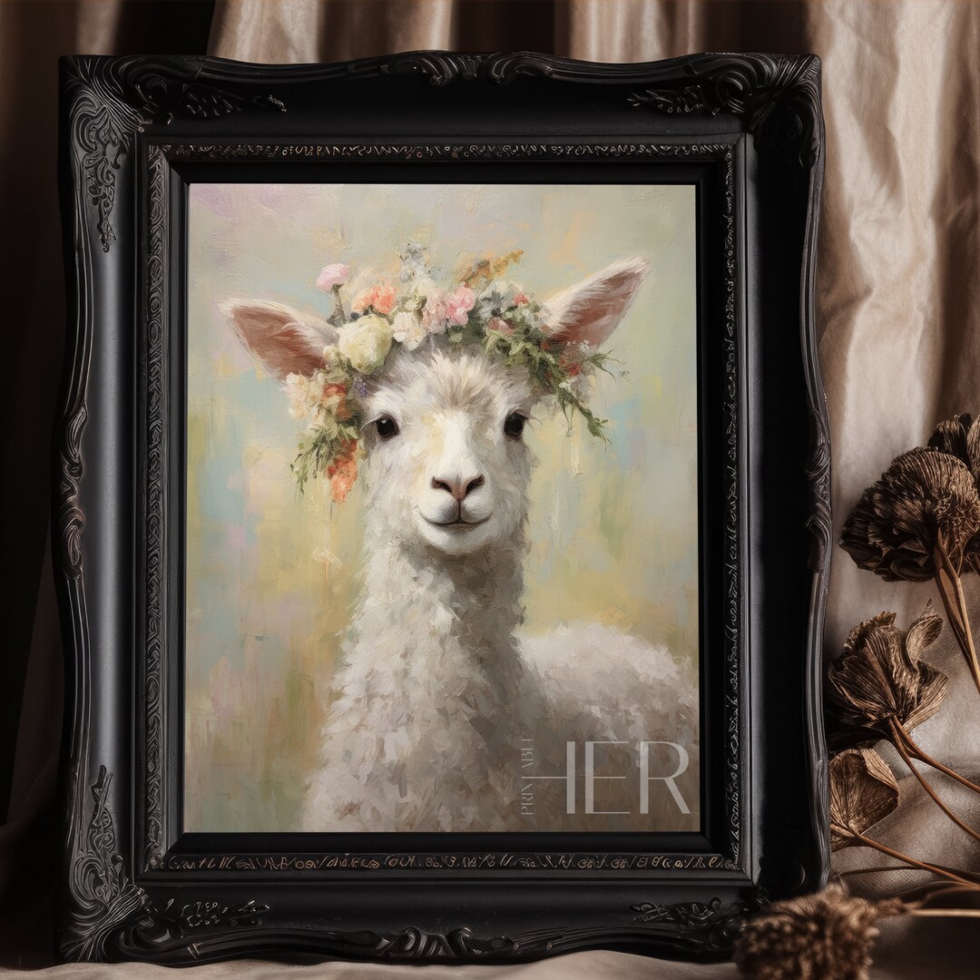 Llama and Spring Flower Crown Rustic Dark Cottagecore Farmhouse Decor ...