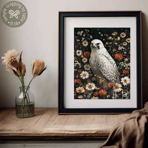White Falcon Flower Meadow Dark Cottagecore Print Moody Botanical Decor ...