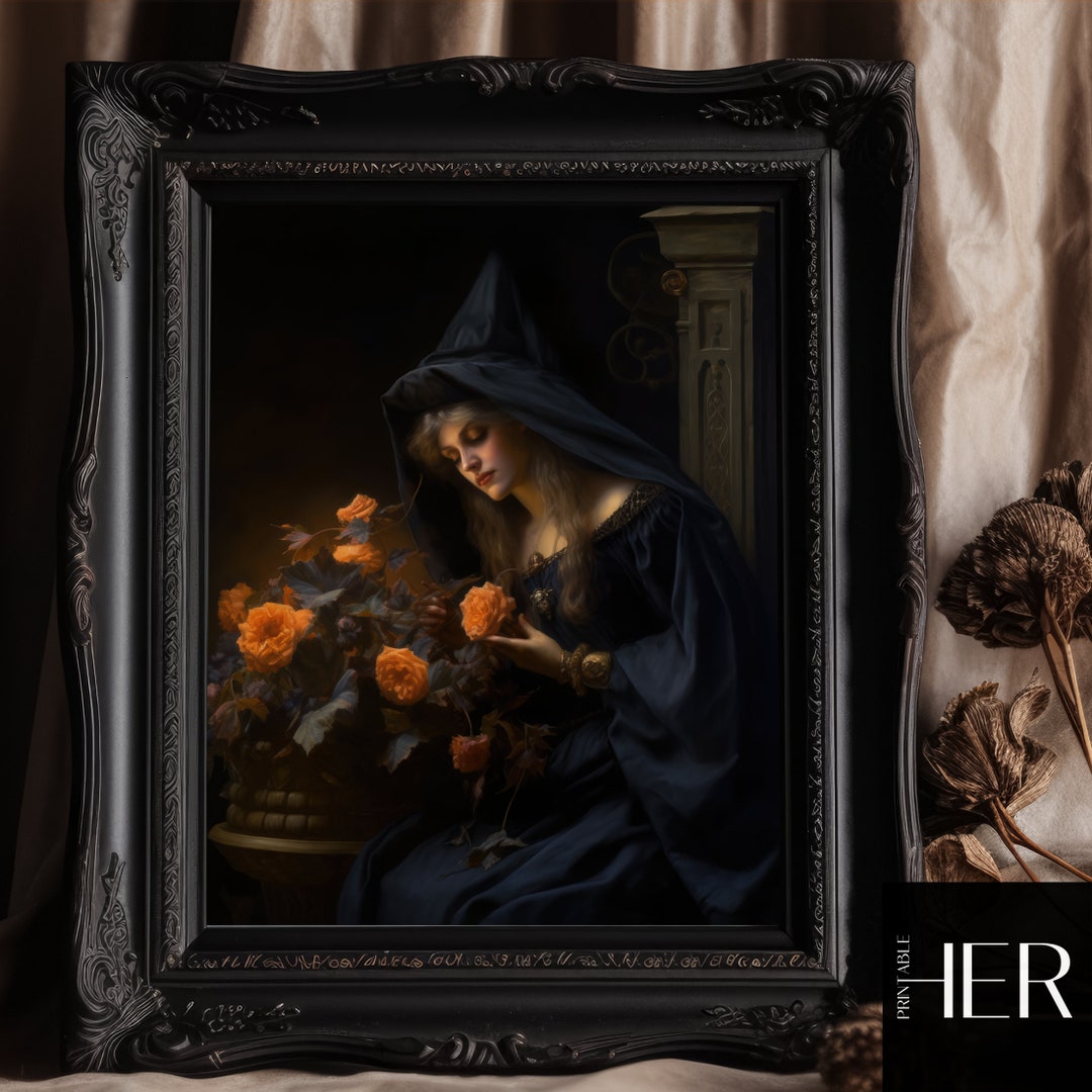 Witch With Fall Roses Dark Academia Cottagecore Gothic Floral Moody ...