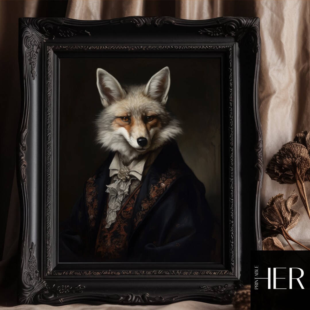 Victorian Portrait of Silver Fox Dark Cottagecore Academia Gothic ...