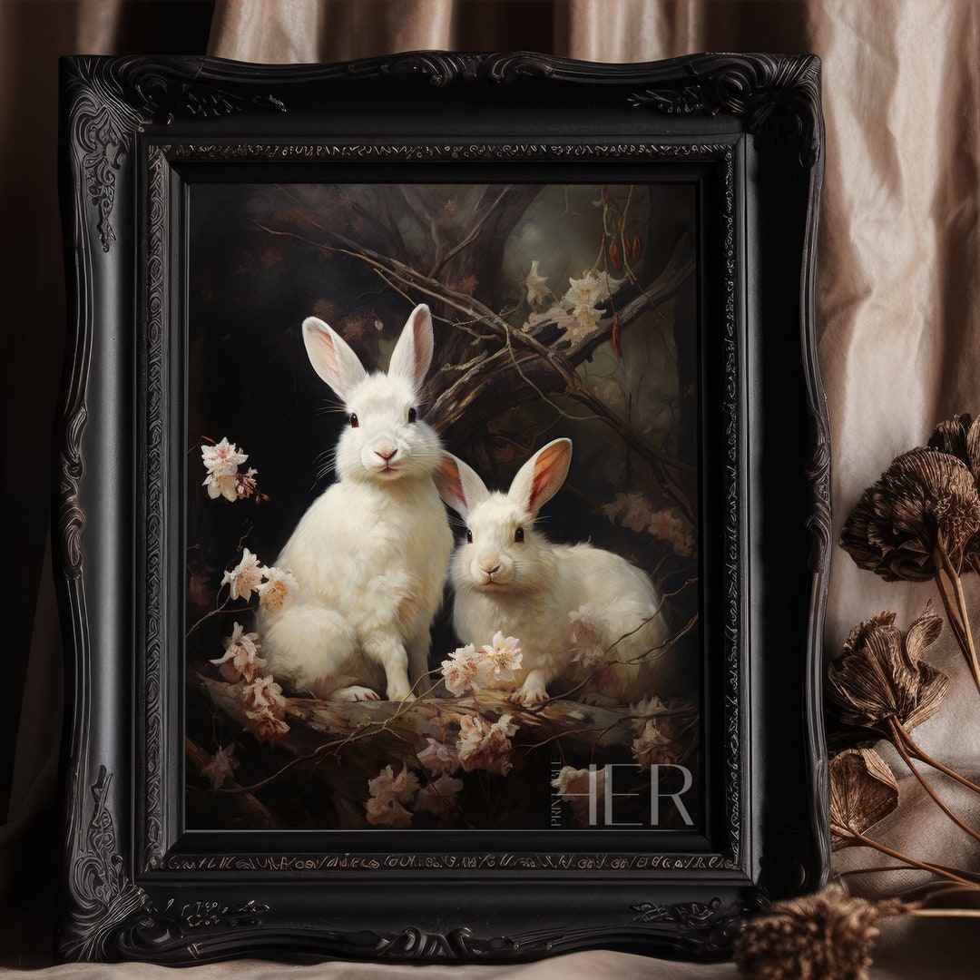 Two White Rabbits Dark Forest Cottagecore Academia Gothic Floral ...