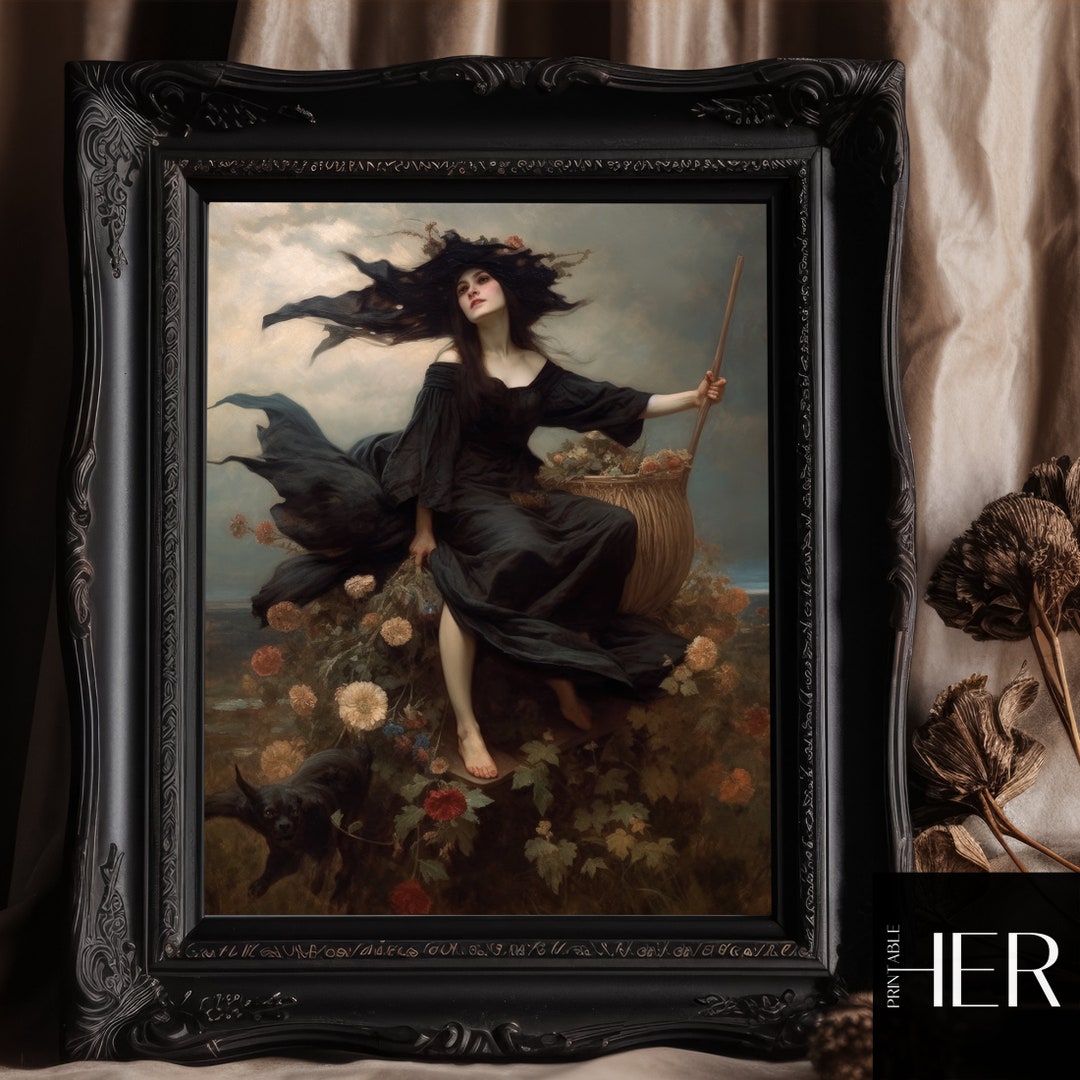 Witch Traveling With Familiar Dark Academia Gothic Moody Decor ...