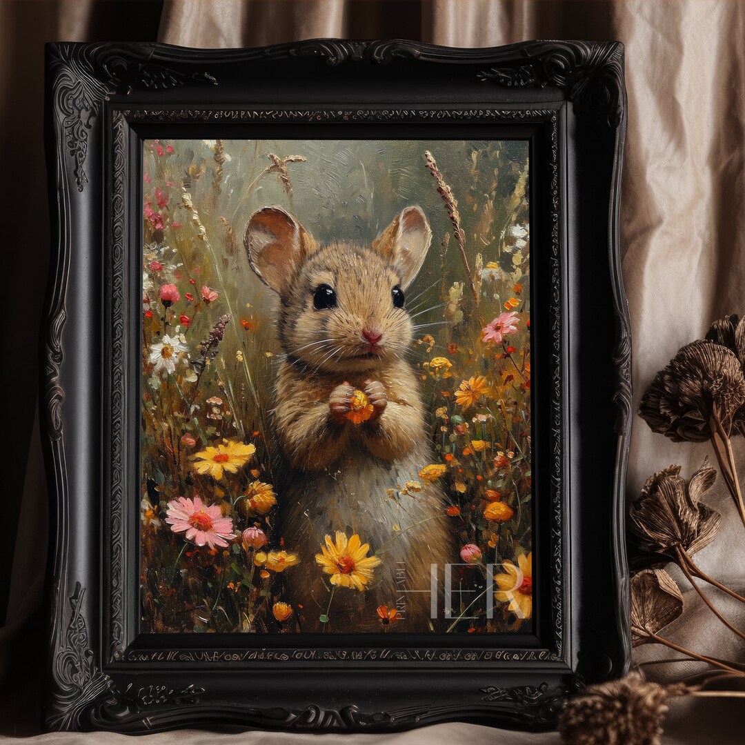 Mouse in Meadow Rustic Dark Cottagecore Farmhouse Decor Academia Floral ...