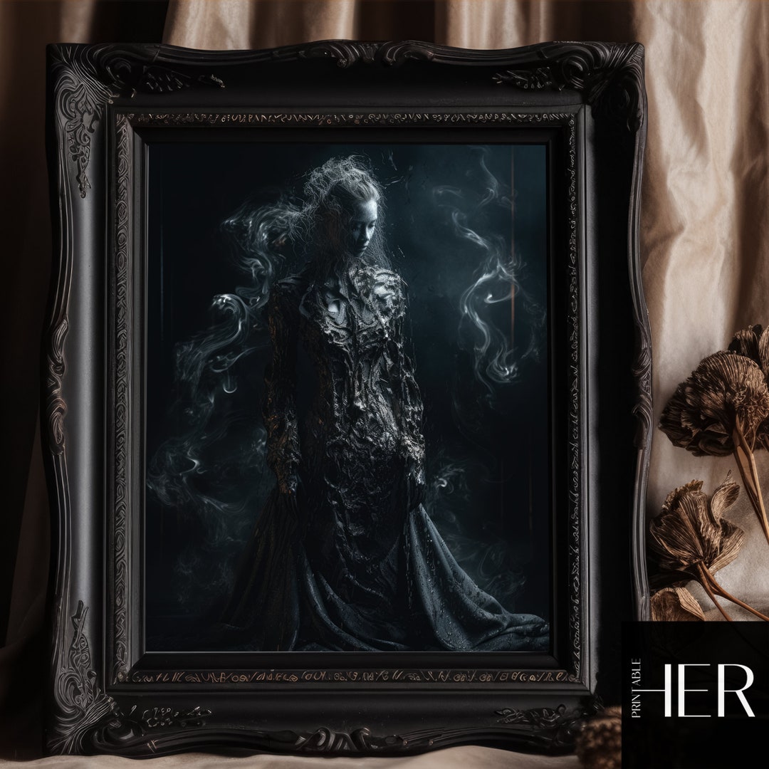 Portrait of Dark Witch Woman Cast Spell Mystical Dark Academia Gothic ...