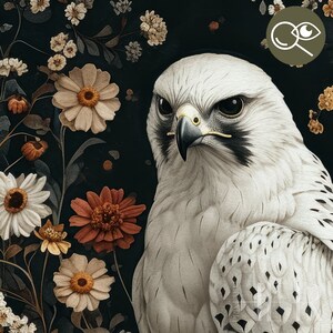 White Falcon Flower Meadow Dark Cottagecore Print Moody Botanical Decor ...