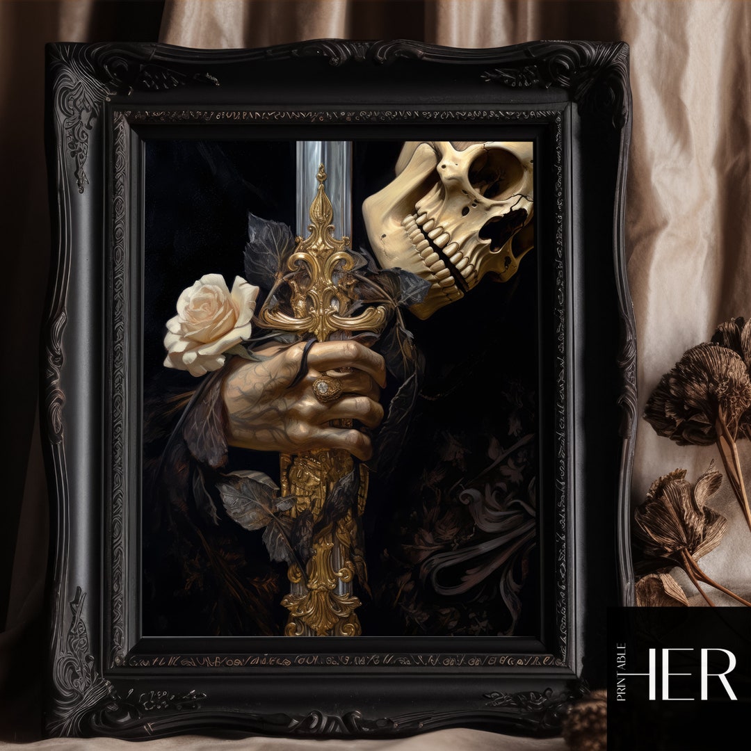 Skeleton Head With Sword Dark Academia Cottagecore Botanical Moody ...