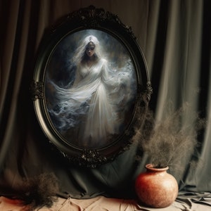 Portrait of Phantom Ghost Woman Dark Academia Spooky Halloween Decor ...