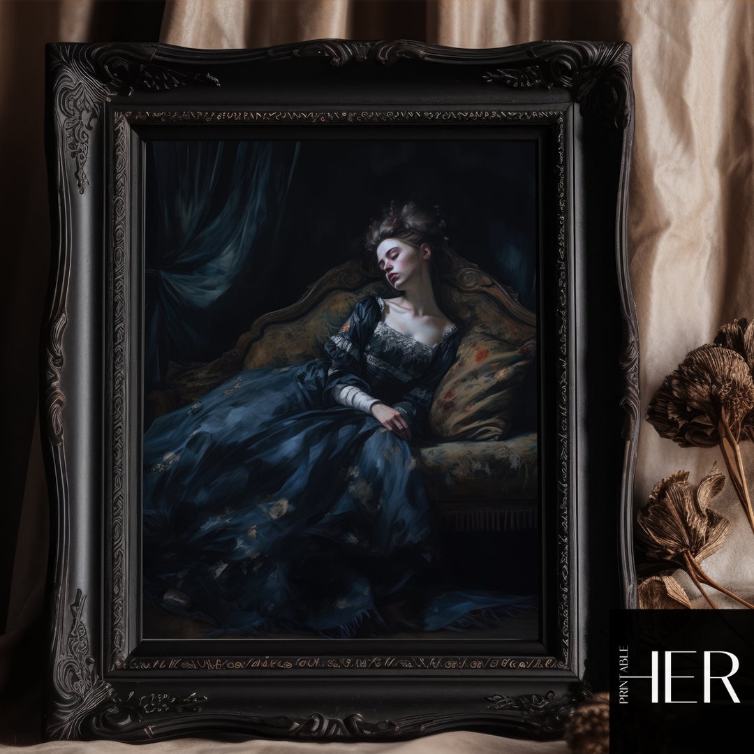 Portrait of a Tired Woman in Navy Moody Vintage Victorian Oil Painting ...