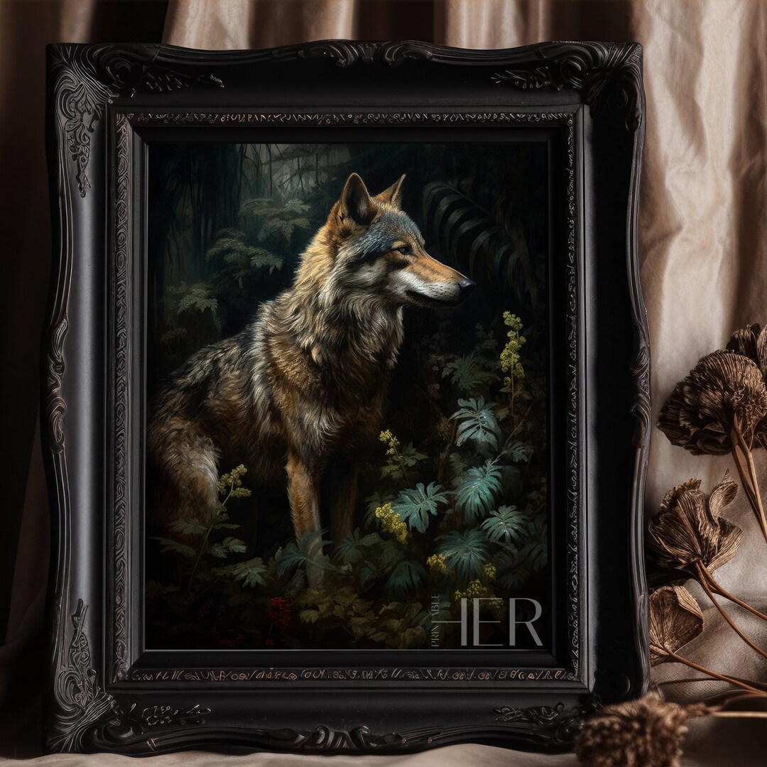 Wolf and Fern Forest Core Dark Cottagecore Academia Floral Gothic ...