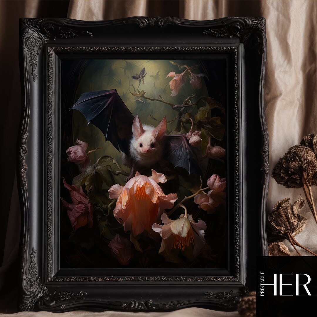 Victorian White Bat N Flowers Dark Cottagecore Academia Gothic Floral ...