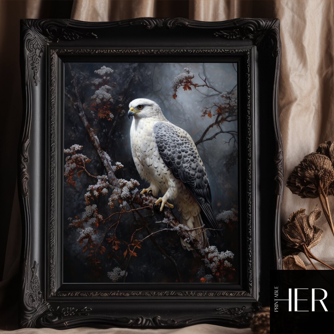 White Falcon in Dark Rowan Forest Cottagecore Academia Gothic Floral ...