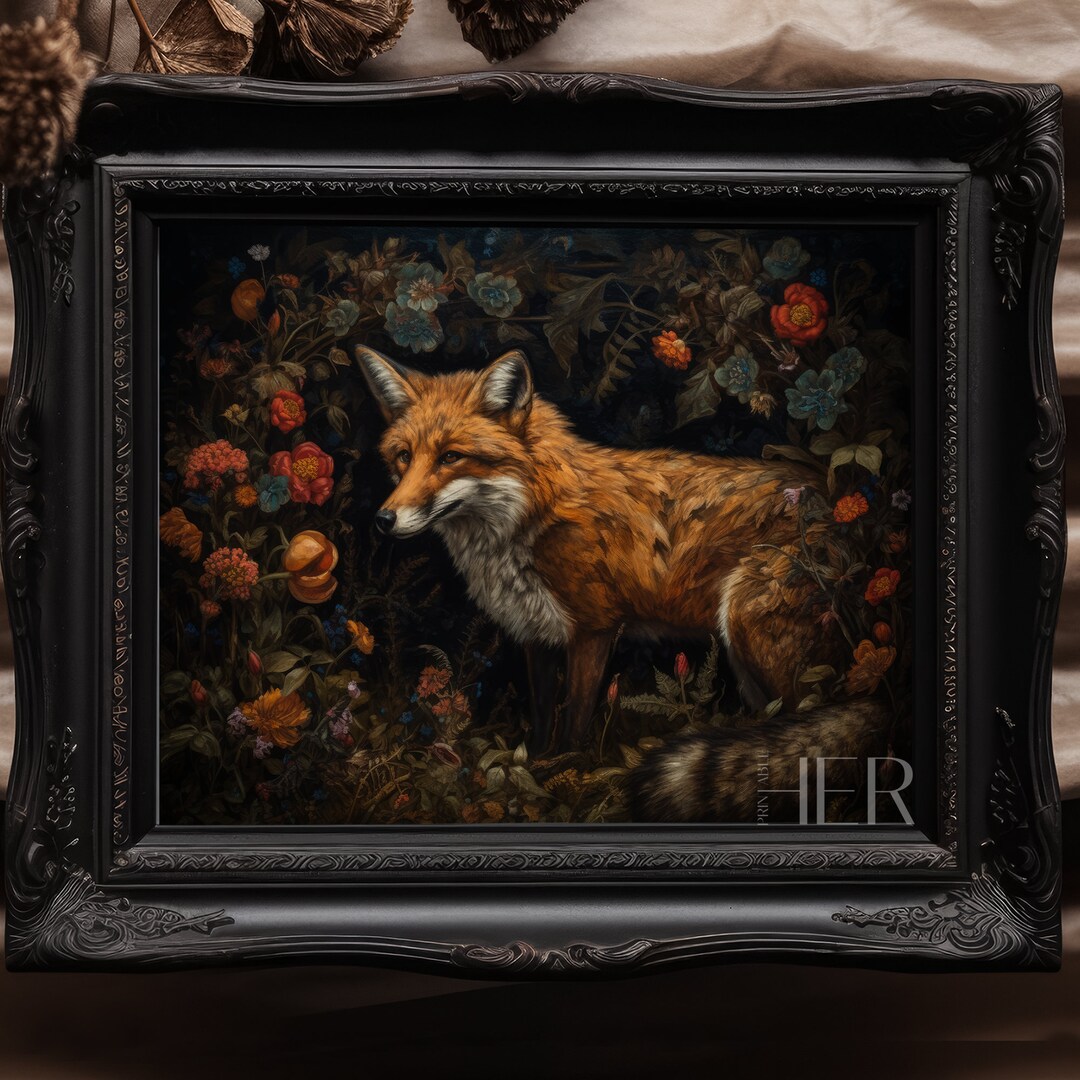 Fox in Den Magic Forest Core Cottagecore Academia Gothic Floral ...