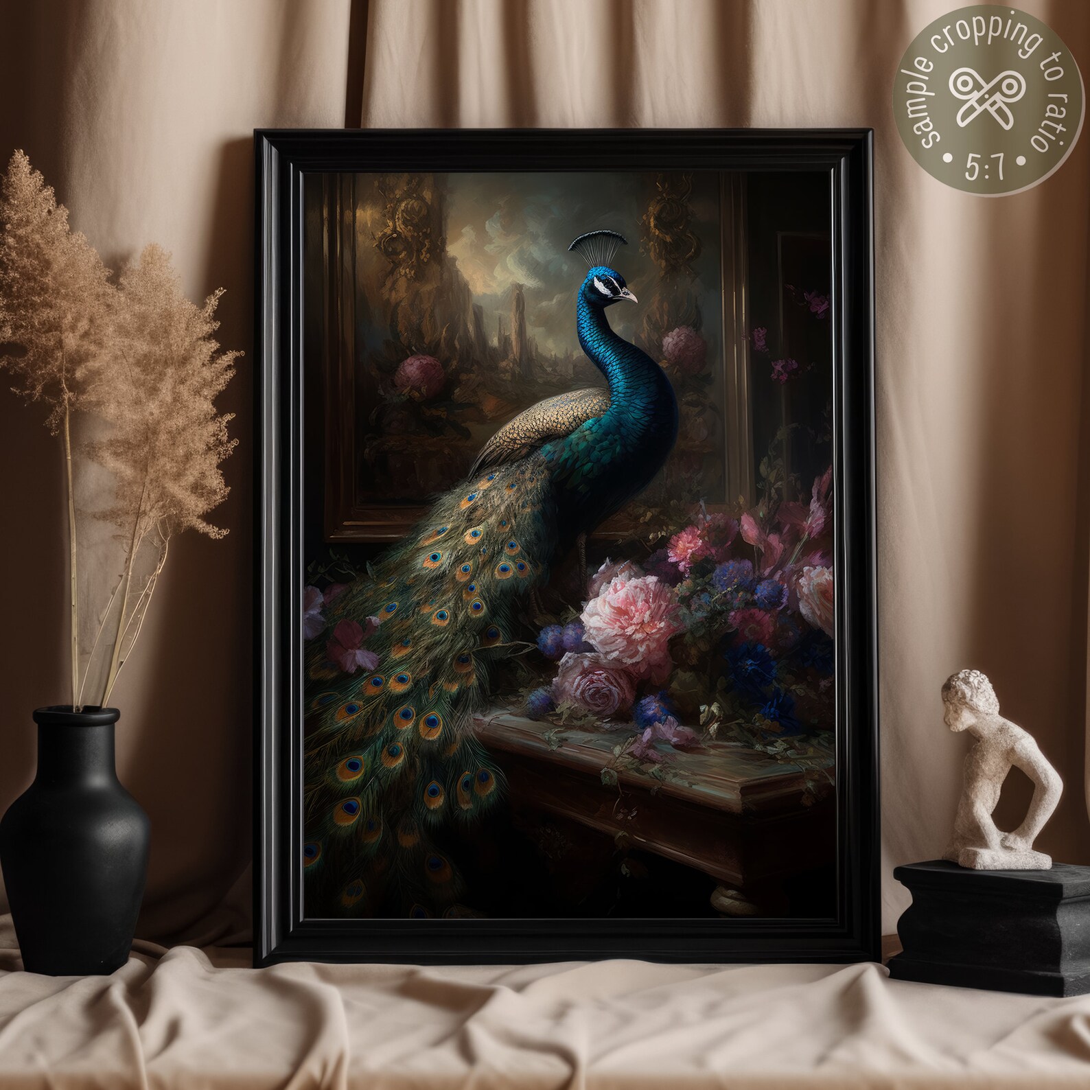 Peacock and Flowers Victorian Mansion Art Print (digital Download) - Etsy