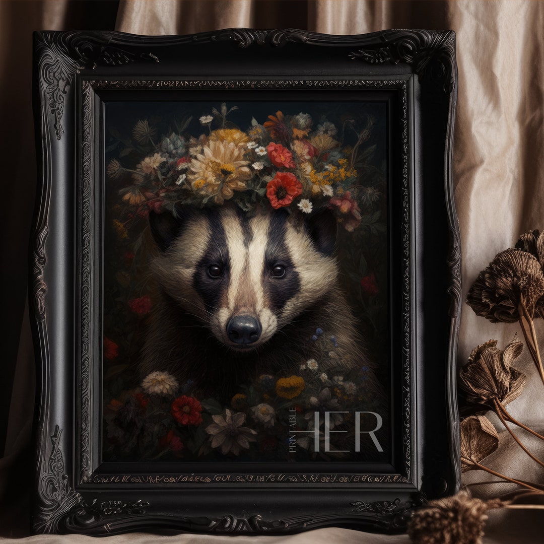 Portrait of Badger in Flower Crown Forest Core Dark Cottagecore ...