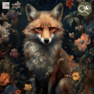 Fox in Magic Forest Art Print | Dark Cottagecore Botanical (digital ...