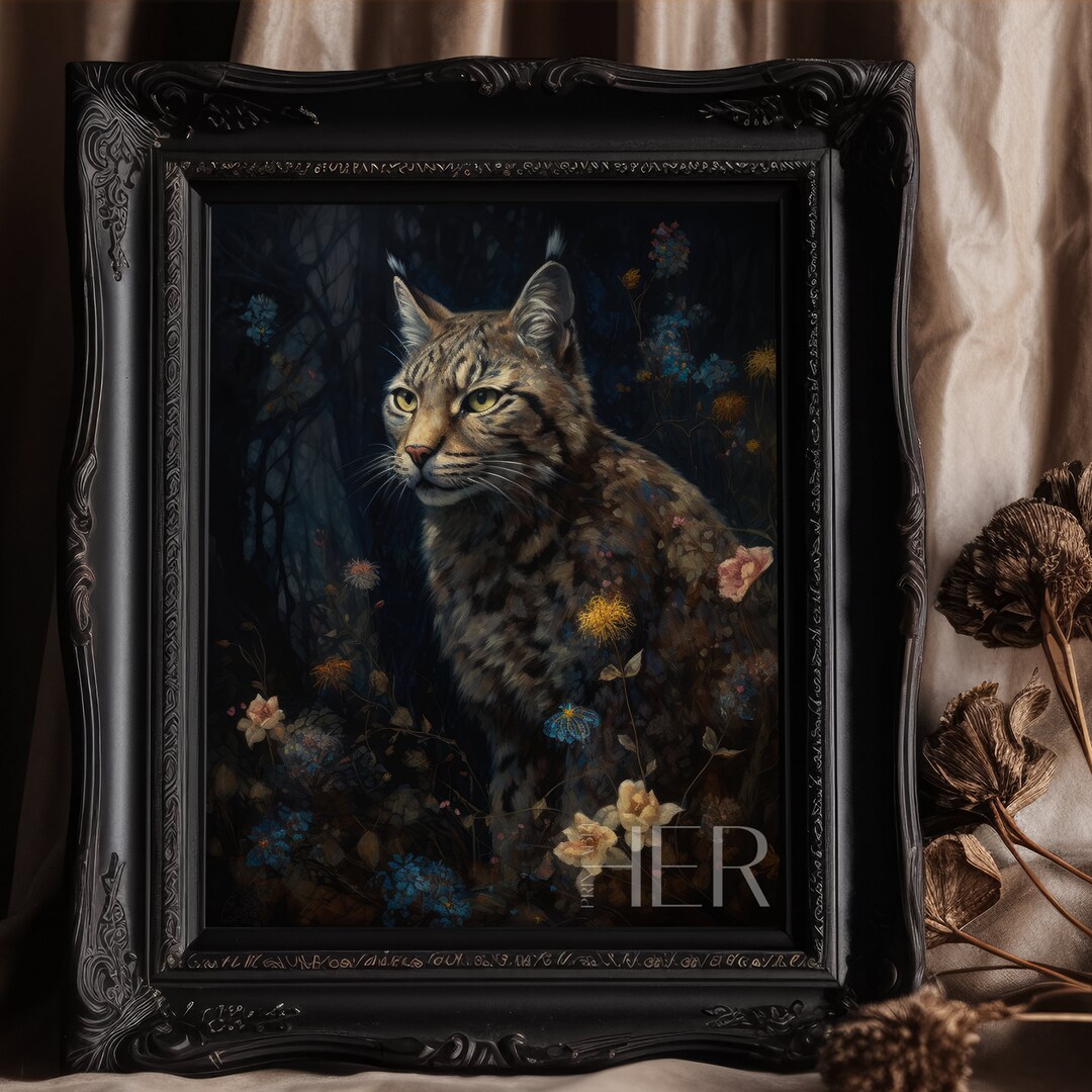Bobcat Dark Forest Core Cottagecore Academia Gothic Floral Botanical ...
