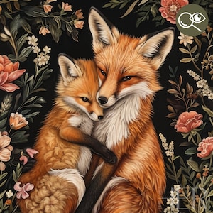 Mama Fox With Baby Dark Forest Art Cottagecore Academia Gothic ...